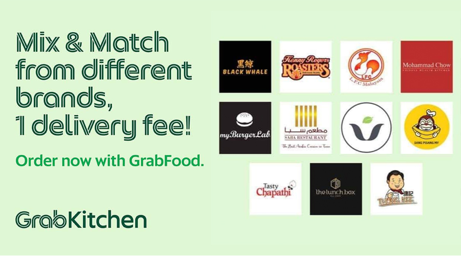 选择障碍不用担心了！Grab推出全马首家GrabKitchen：11个餐饮品牌加入，混搭任何一个订单，只需付一次运费即可！