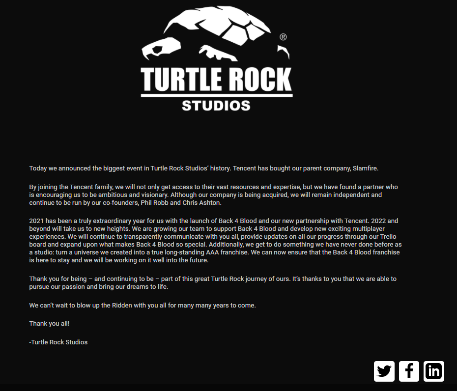 腾讯宣布收购《Left 4 Dead》开发商Turtle Rock Studios！但仍将保持独立运营！ - Zing Gadget