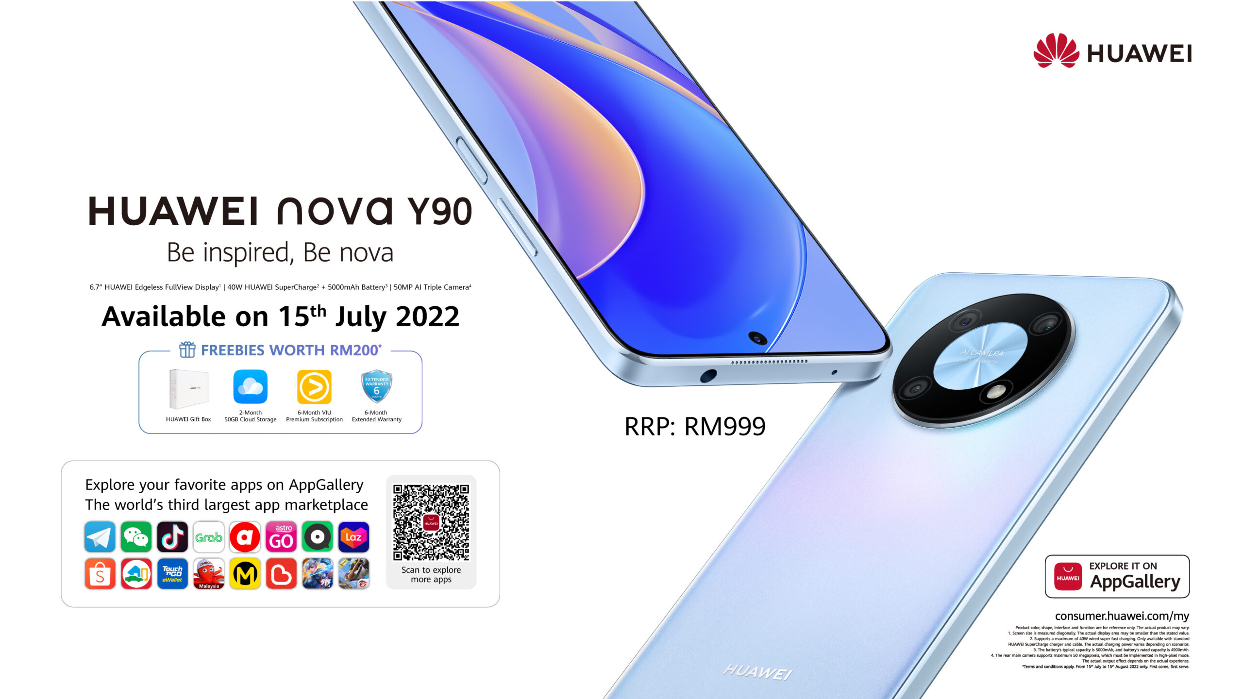 HUAWEI nova Y90大马发布：5000mAh+40W快充、90Hz、骁龙680，售RM999 - Zing Gadget