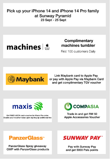 machines在Sunway Pyramid举办iPhone 14取货活动，预购iPhone 14系列者可得优惠券、免费电影票等赠品 ...