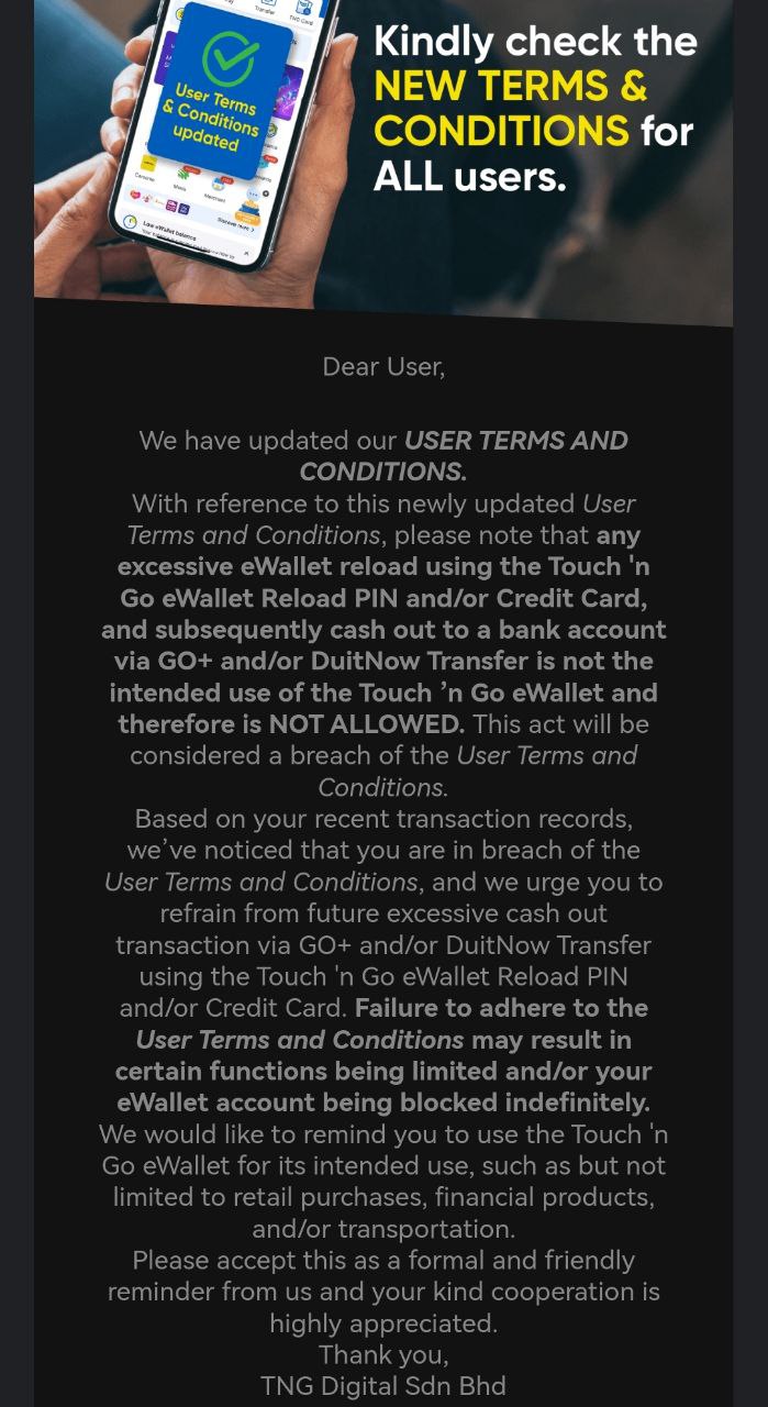 别贪小便宜！TNG eWallet警告：不可通过刷信用卡套现，被发现或面临户口被封！