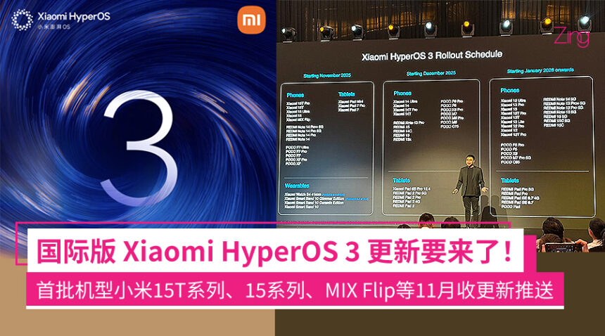 Xiaomi HyperOS 3 系统更新时间表公布：首批机型有小米15T系列、小米15系列、MIX Flip折叠机等！ - Zing Gadget