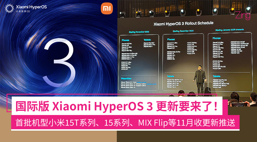 Xiaomi HyperOS 3 系统更新时间表公布：首批机型有小米15T系列、小米15系列、MIX Flip折叠机等！ - Zing Gadget