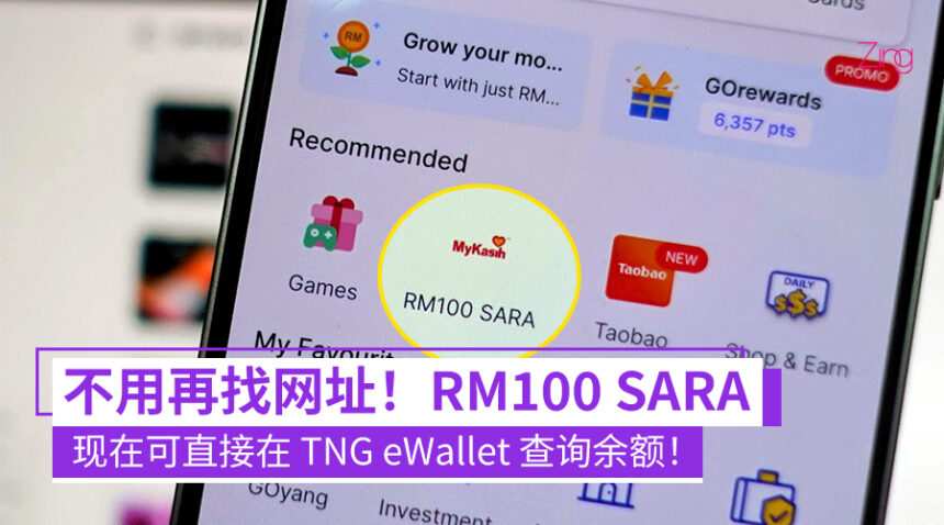 更方便了！TNG eWallet 新增 RM100 SARA 快捷入口，查询余额更快速！